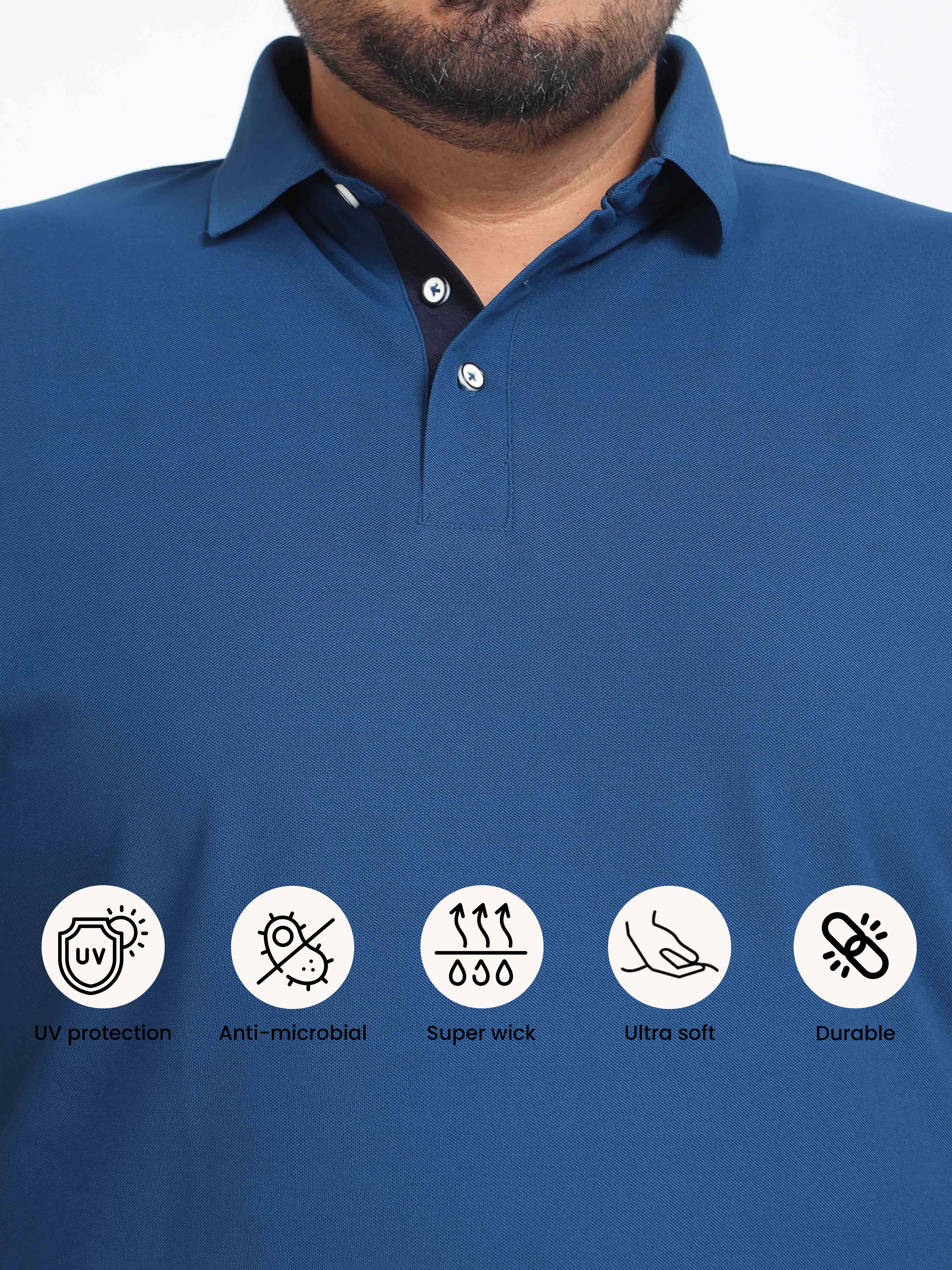 Buy Plus Size Rama Blue Men's Polo T-Shirt Online in India