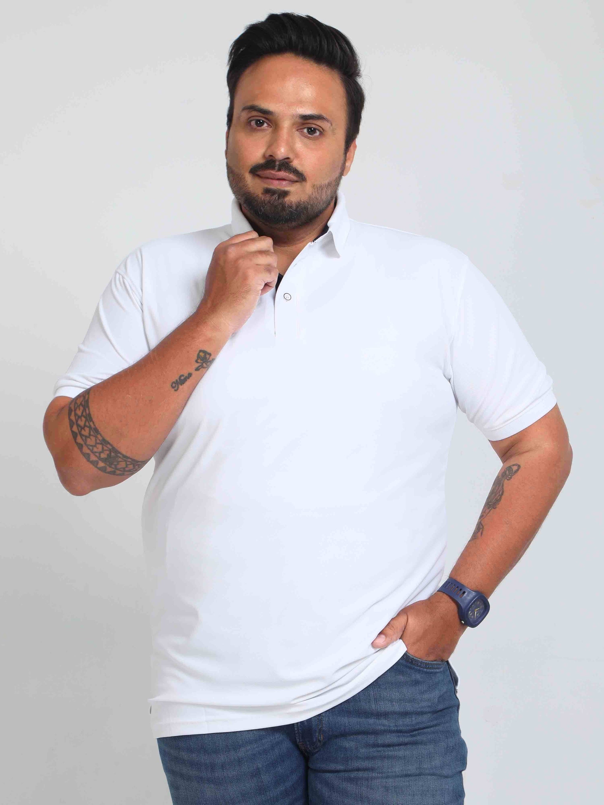 Shop Stylish Plus Size White Men's Polo T-Shirt Online – Finch