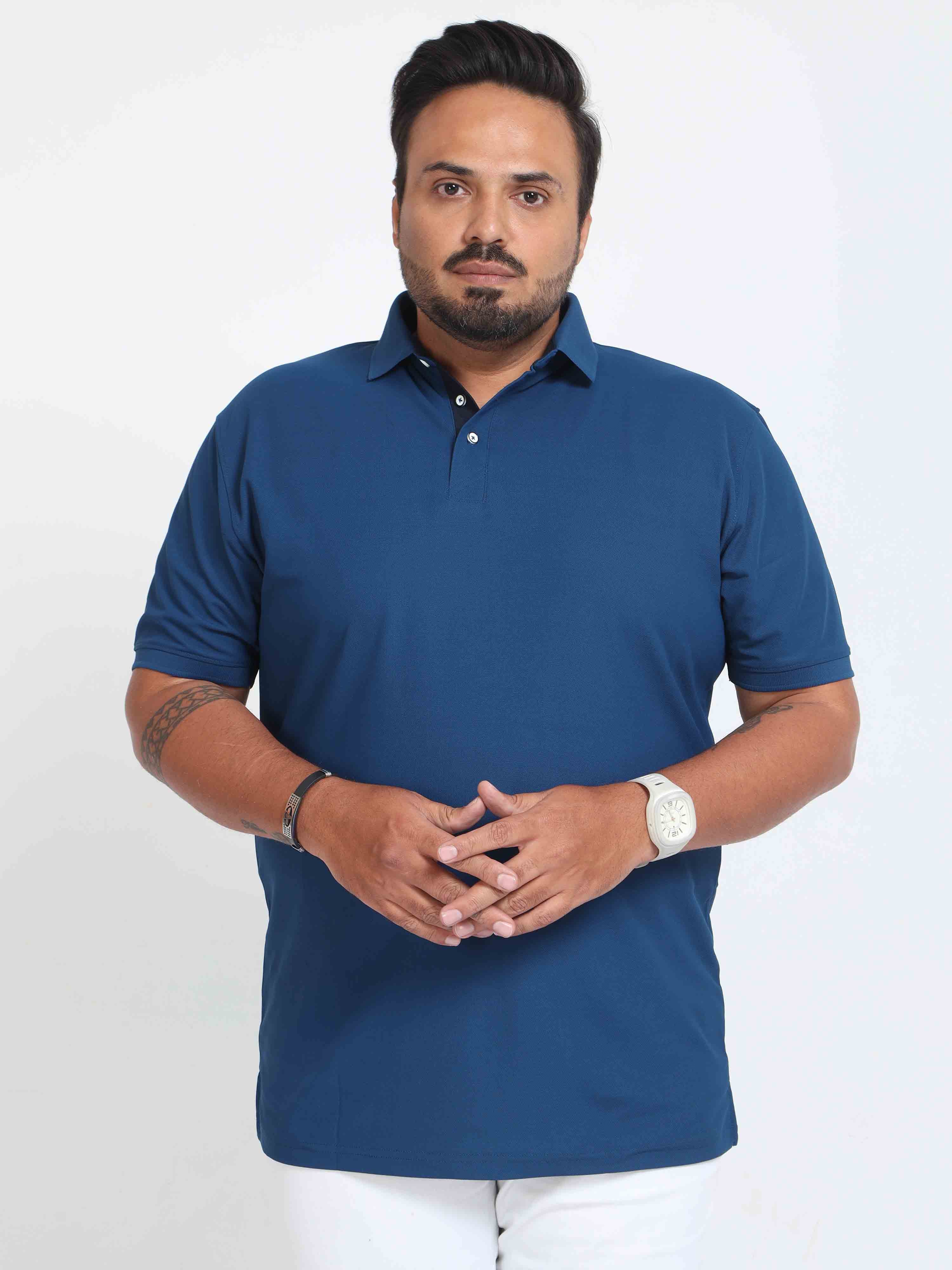 Buy Plus Size Rama Blue Men's Polo T-Shirt Online in India