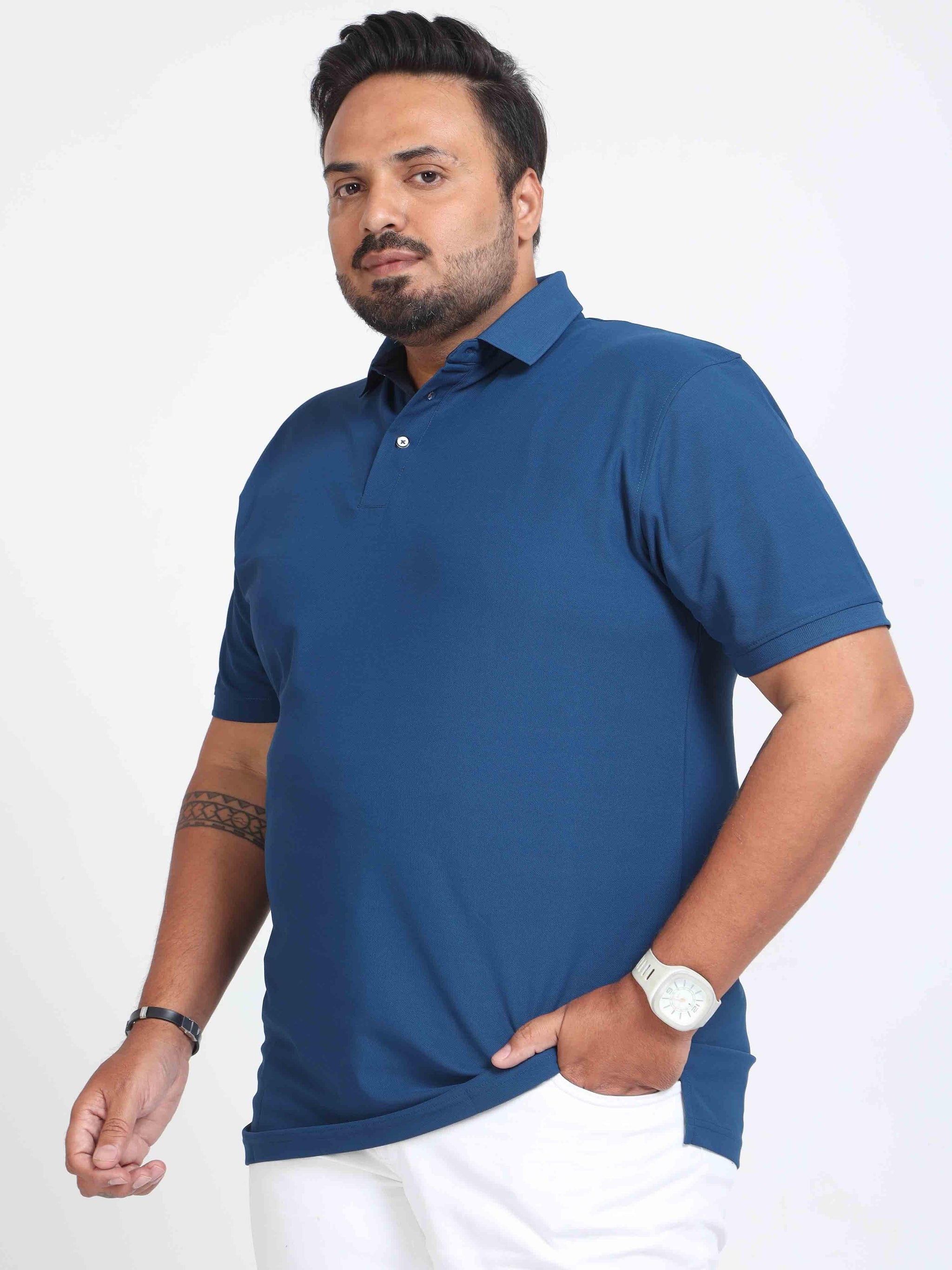Buy Plus Size Rama Blue Men's Polo T-Shirt Online in India