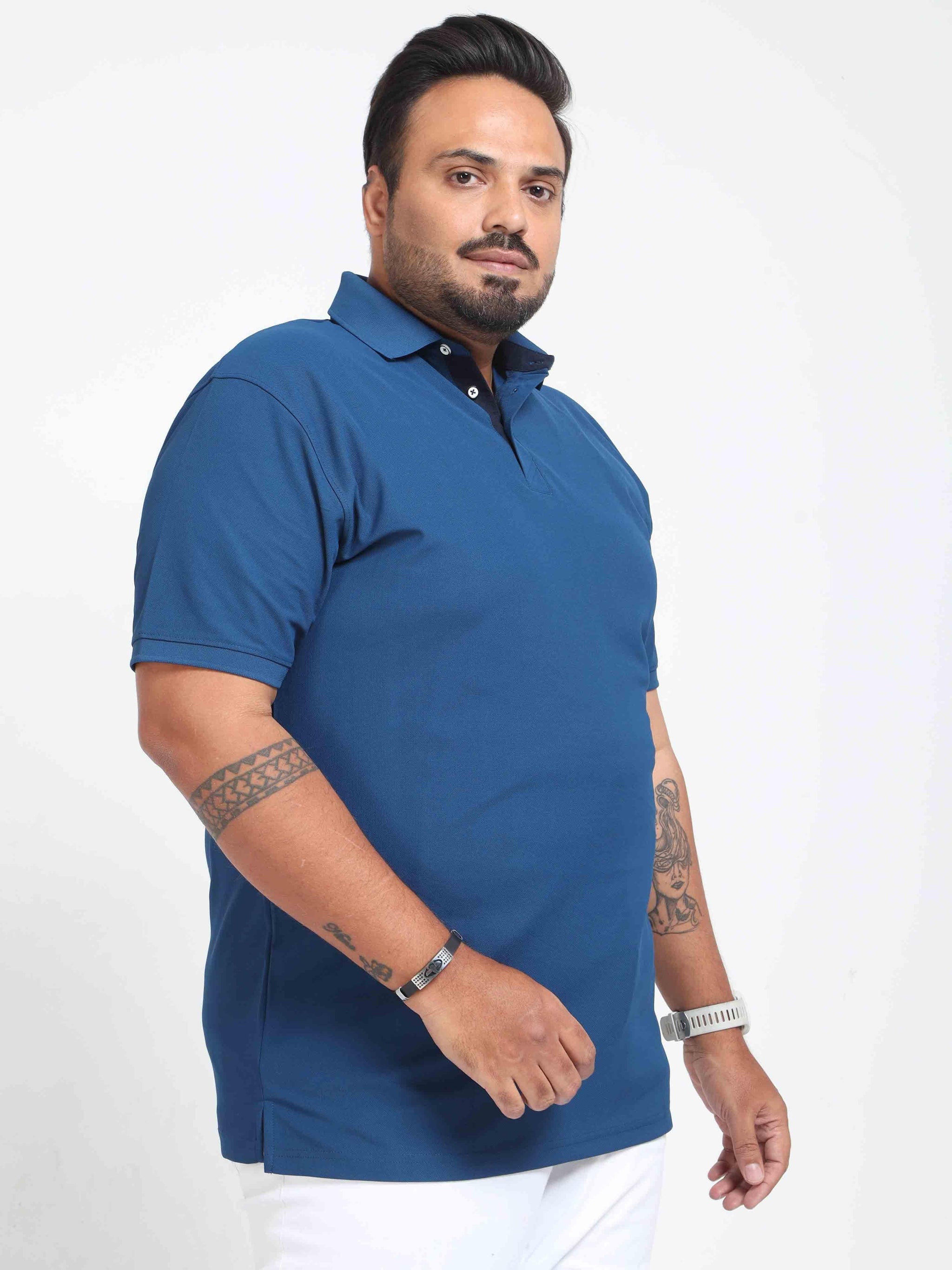 Buy Plus Size Rama Blue Men's Polo T-Shirt Online in India