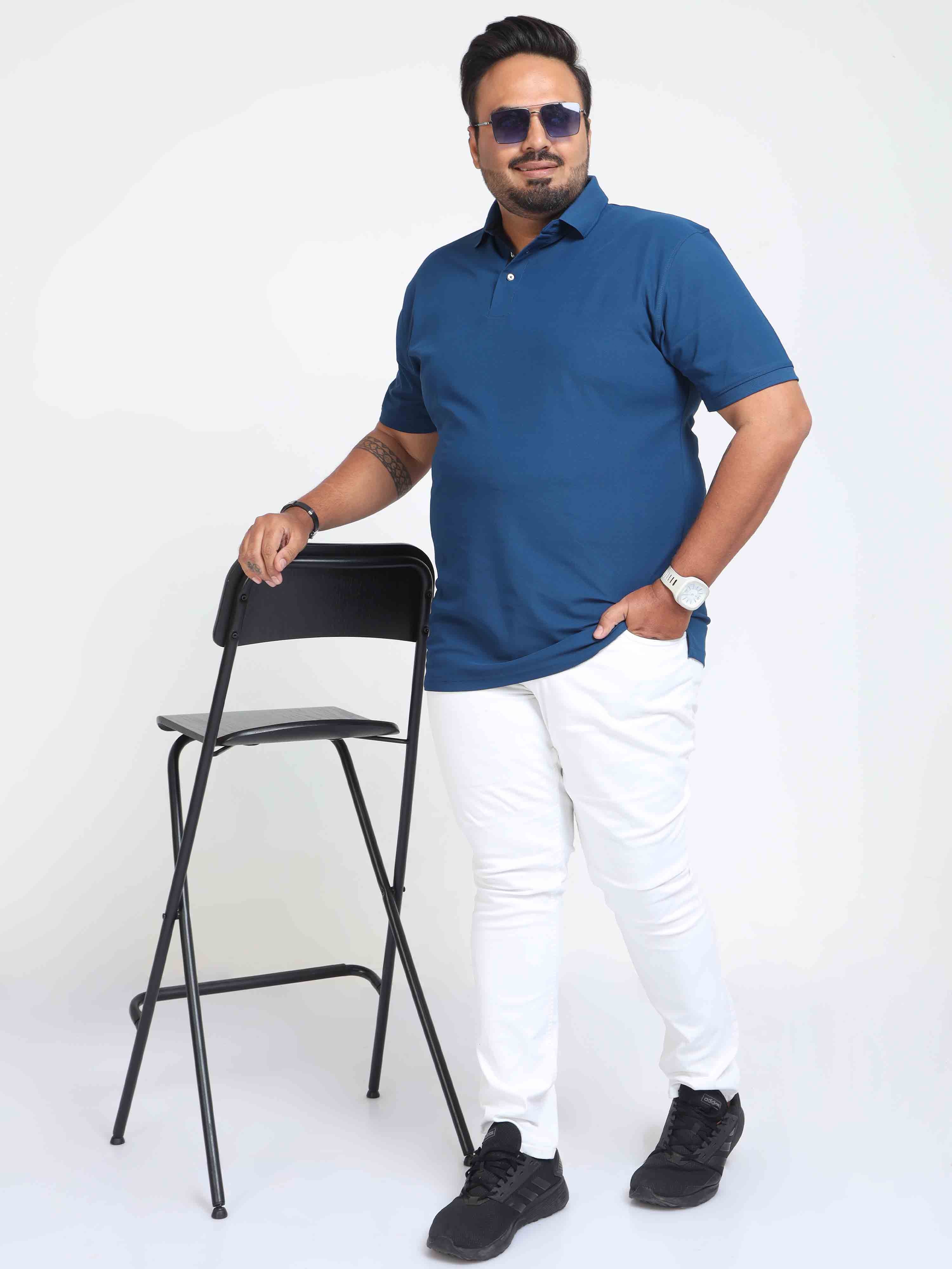 Buy Plus Size Rama Blue Men's Polo T-Shirt Online in India