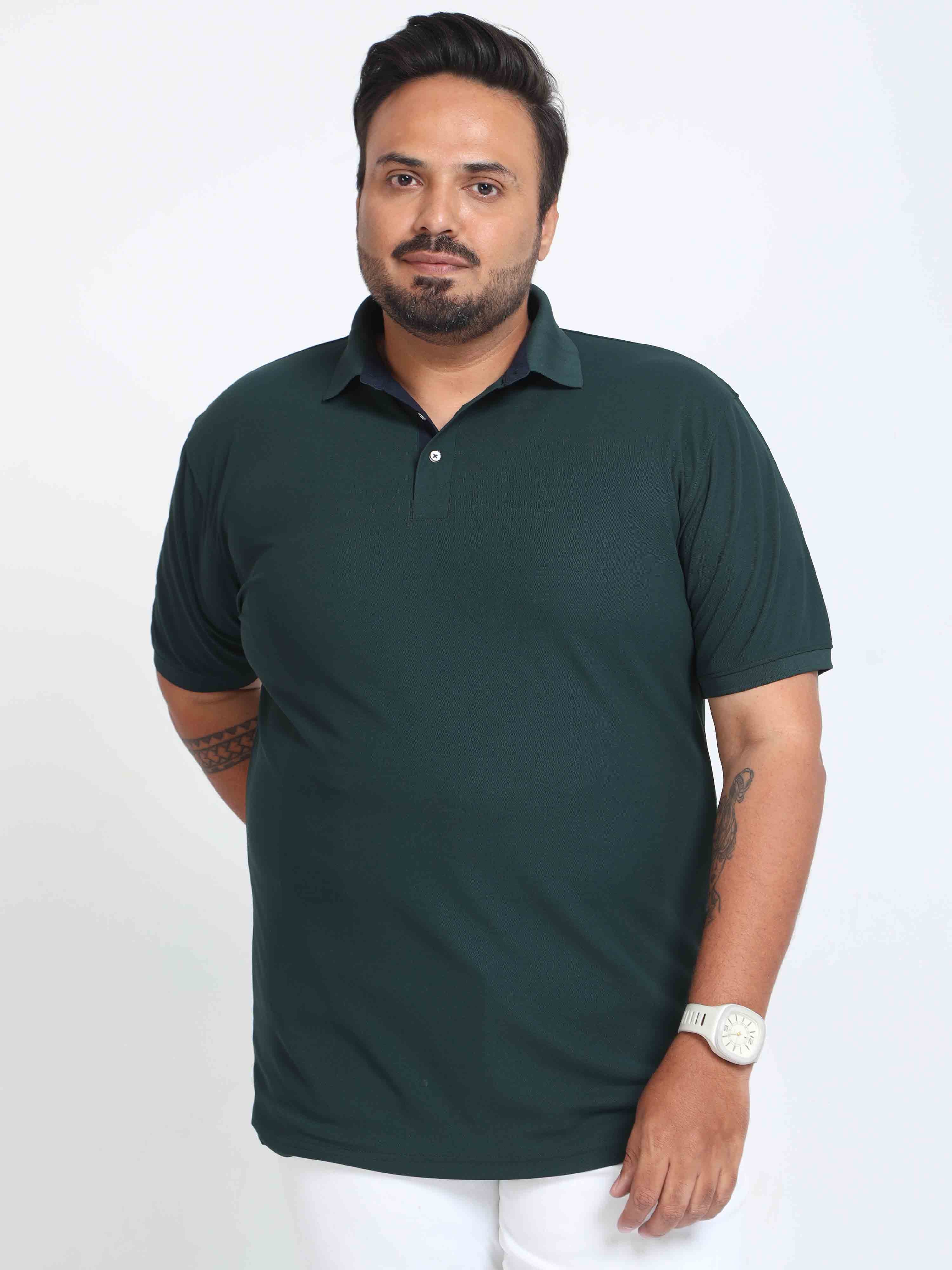 Buy Latest Plus Size Pine Green Men's Polo T-Shirt Online