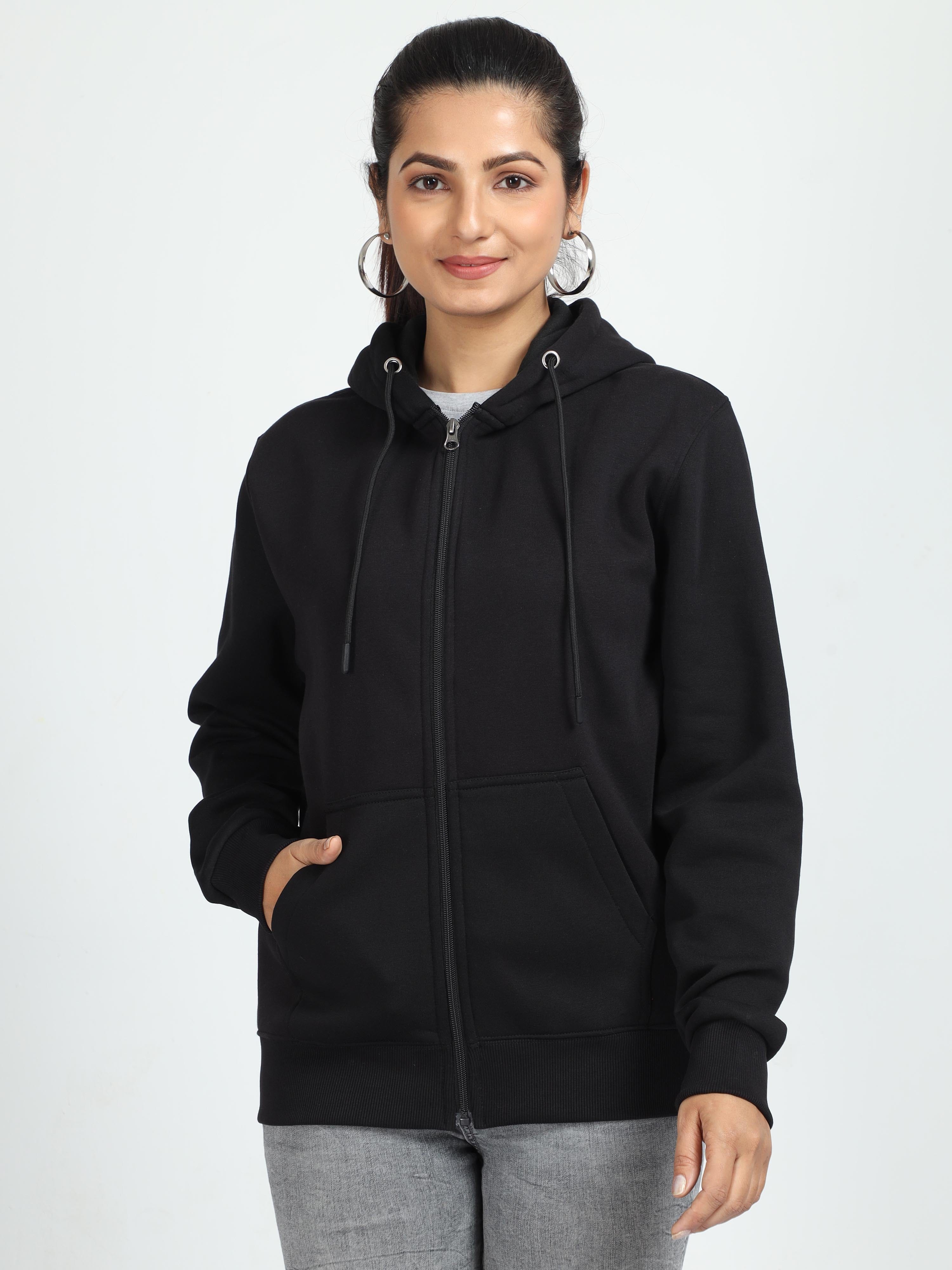 Buy Trendy Black Hoodie with zip For Women at Online Finch